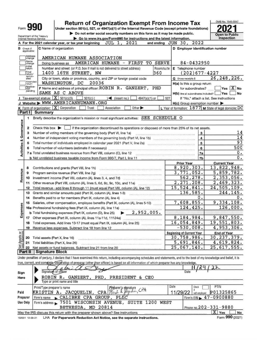 IRS Form 990 2022 - American Humane Society