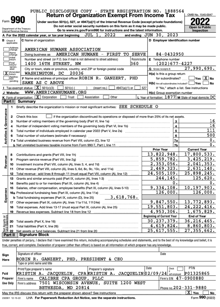 IRS Form 990 2023 - American Humane Society